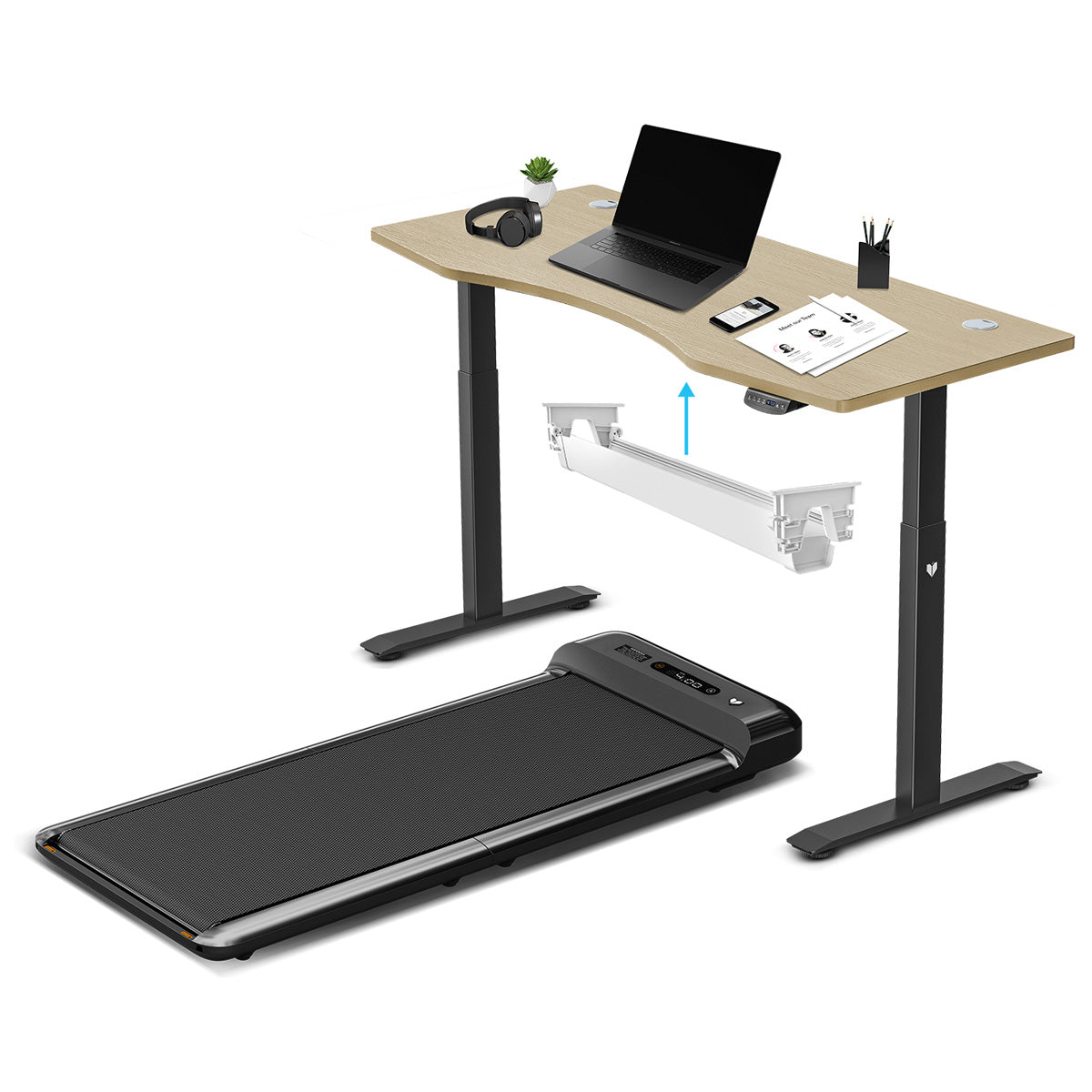 WalkingPad M2 Treadmill with ErgoDesk Automatic Oak Standing Desk 1500 ...